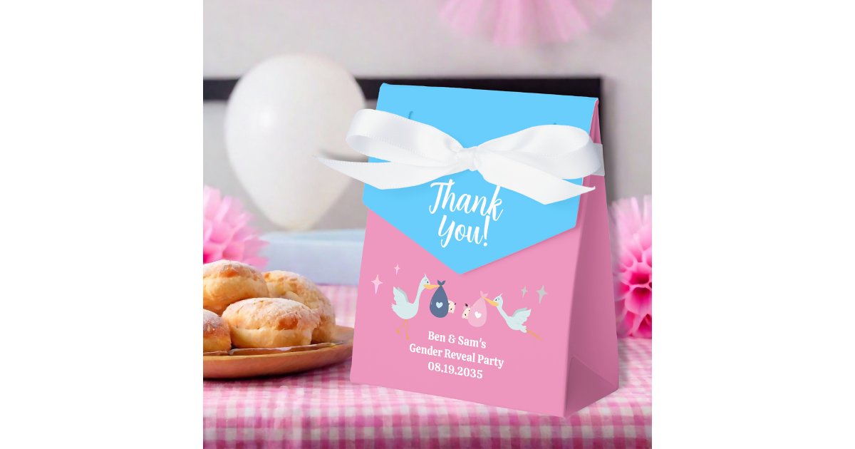 Custom Blue Pink Gender Reveal Party Thank You Favor Boxes | Zazzle