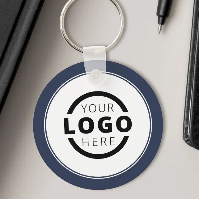 Custom Blue Promotional Business Logo Branded Keychain | Zazzle
