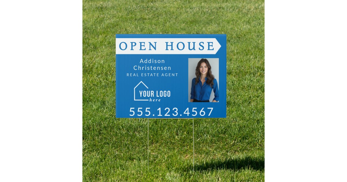 Custom Blue Real Estate Open House Yard Sign | Zazzle