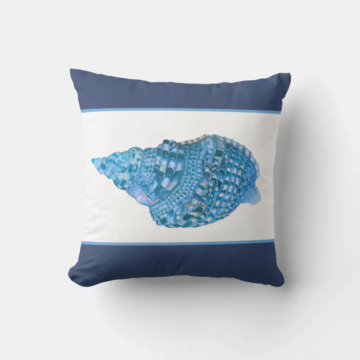 Custom Blue Seashell Modern Coastal Navy Shells Throw Pillow | Zazzle