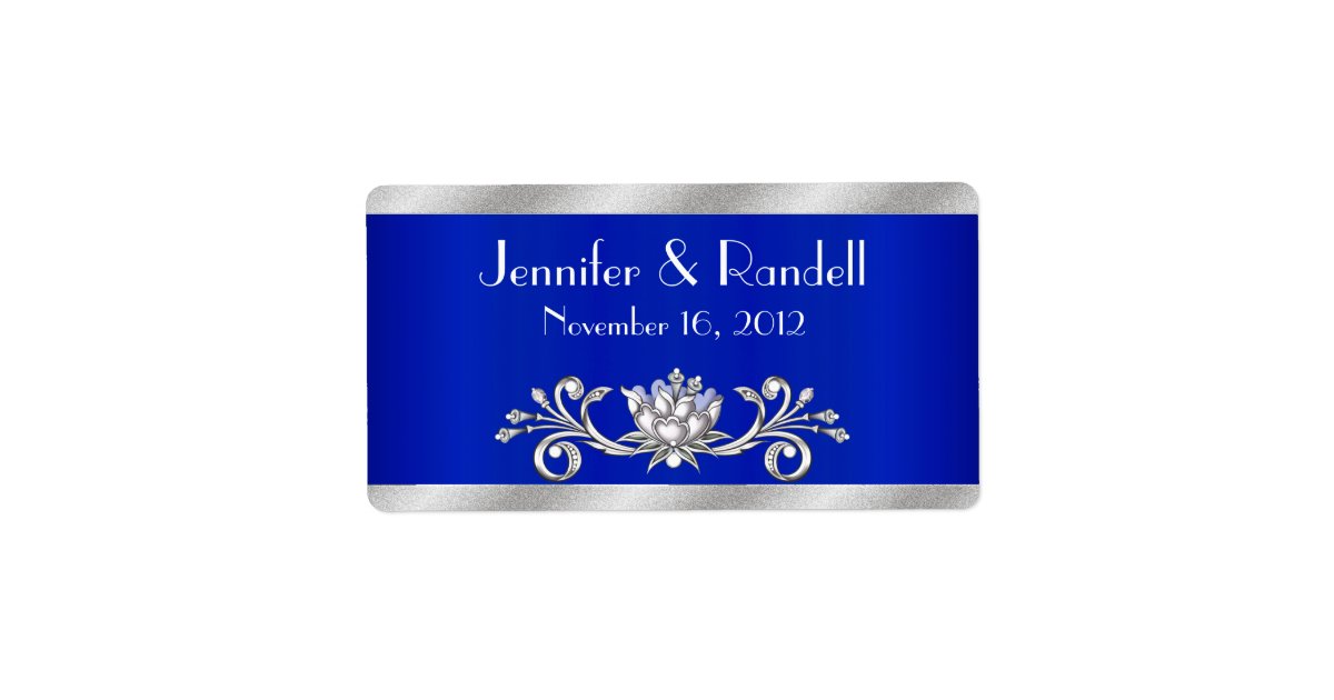 Custom Blue & Silver Mini Wine Bottle Label | Zazzle