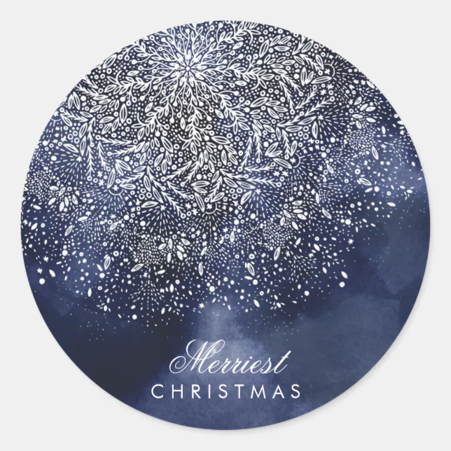 Custom Blue Snowflake Christmas Round Sticker | Zazzle