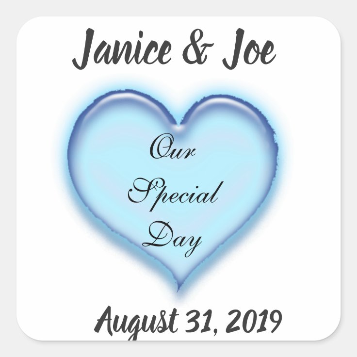 Custom Blue Wedding Heart Design Square Sticker | Zazzle