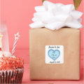 Custom Blue Wedding Heart Design Square Sticker | Zazzle