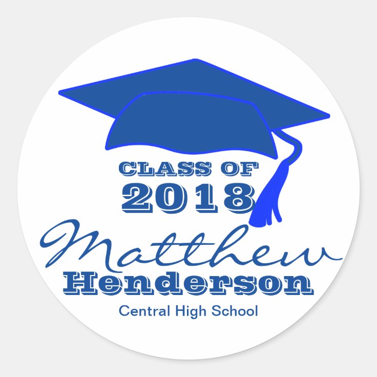 Custom Blue & White Graduation Stickers for Boy | Zazzle