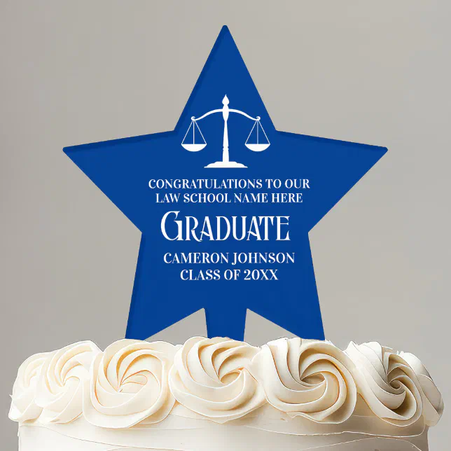 Custom Blue White Law School Graduation Party Cake Topper | Zazzle