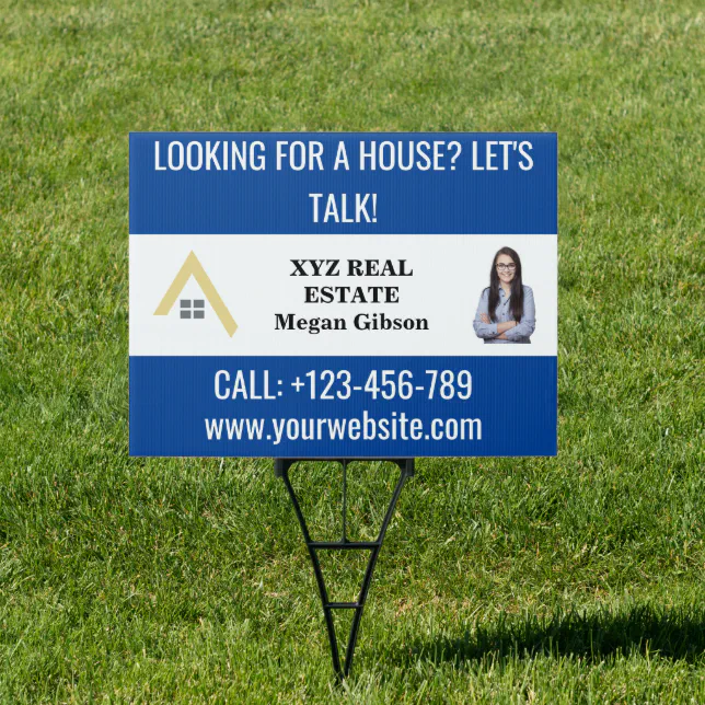 Custom Blue White Real Estate Logo Promotional Sign | Zazzle