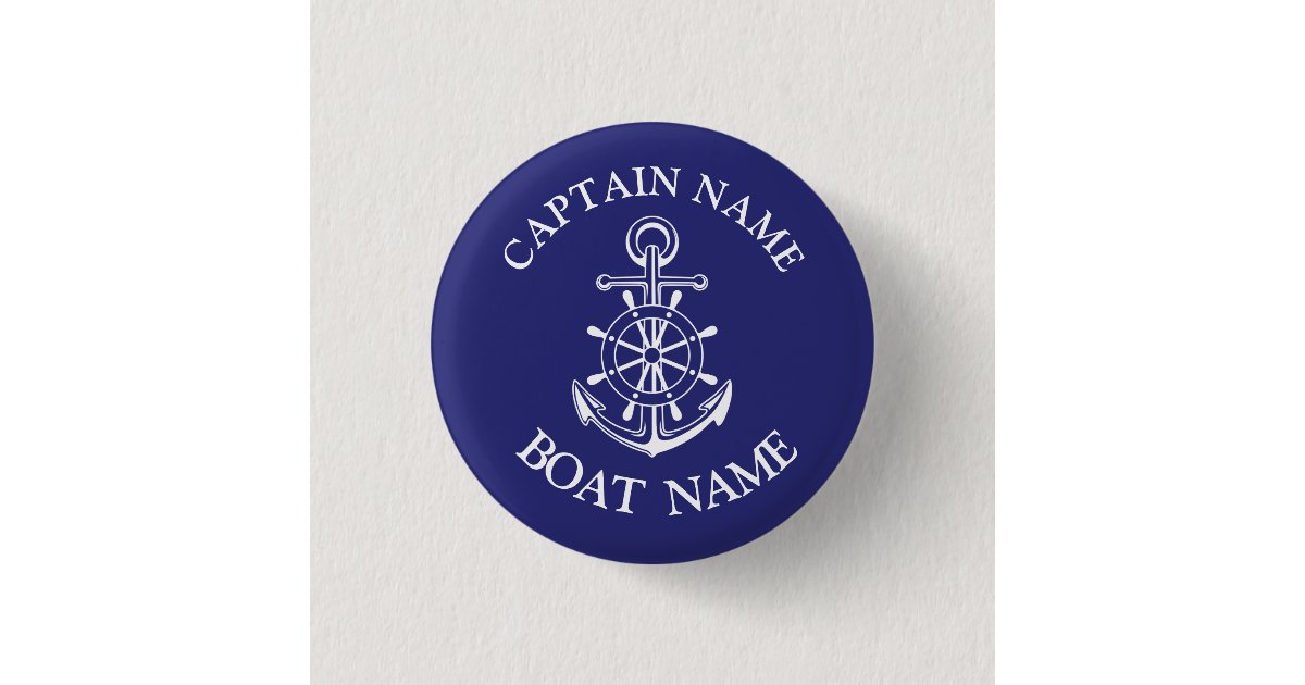 Custom boat captain name navy nautical sailor button | Zazzle