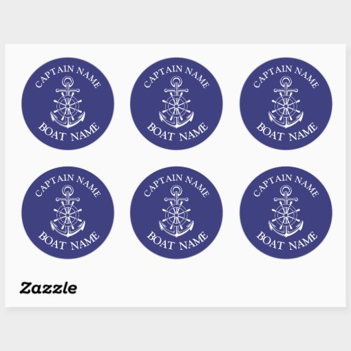 Custom boat captain name navy nautical sailor classic round sticker ...