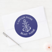 Custom boat captain name navy nautical sailor classic round sticker ...