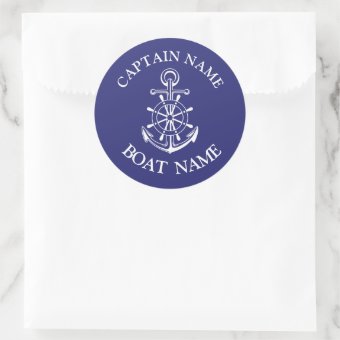 Custom boat captain name navy nautical sailor classic round sticker ...