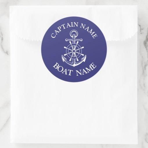 Custom boat captain name navy nautical sailor classic round sticker ...