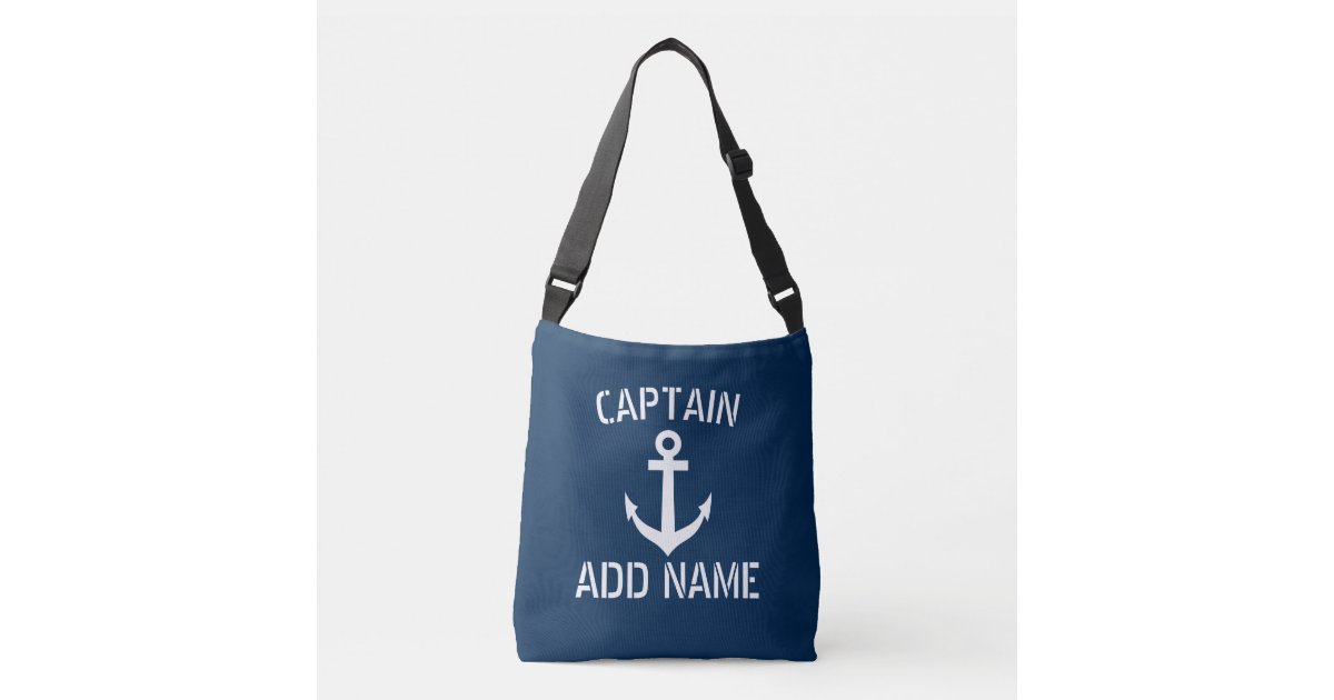 Custom boat captain nautical ship anchor navy blue crossbody bag | Zazzle