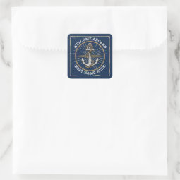 Custom boat name welcome aboard anchor and rope square sticker | Zazzle