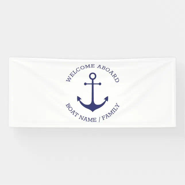 Custom Boat name Welcome Aboard nautical anchor Banner | Zazzle