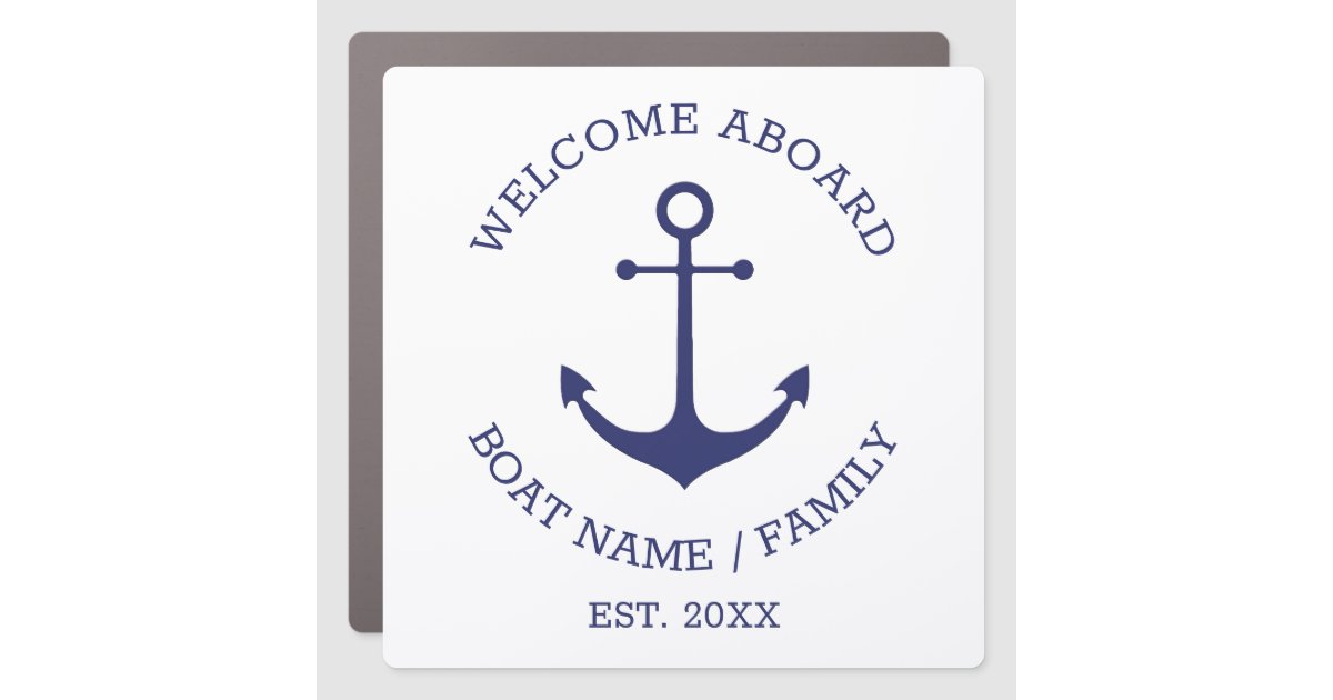 Custom Boat name Welcome Aboard nautical anchor Car Magnet | Zazzle