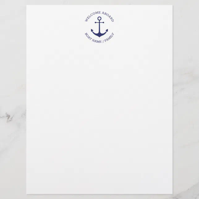 Custom Boat name Welcome Aboard nautical anchor Letterhead | Zazzle