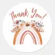 Custom Boho Rainbow Floral Thank You Classic Round Sticker | Zazzle