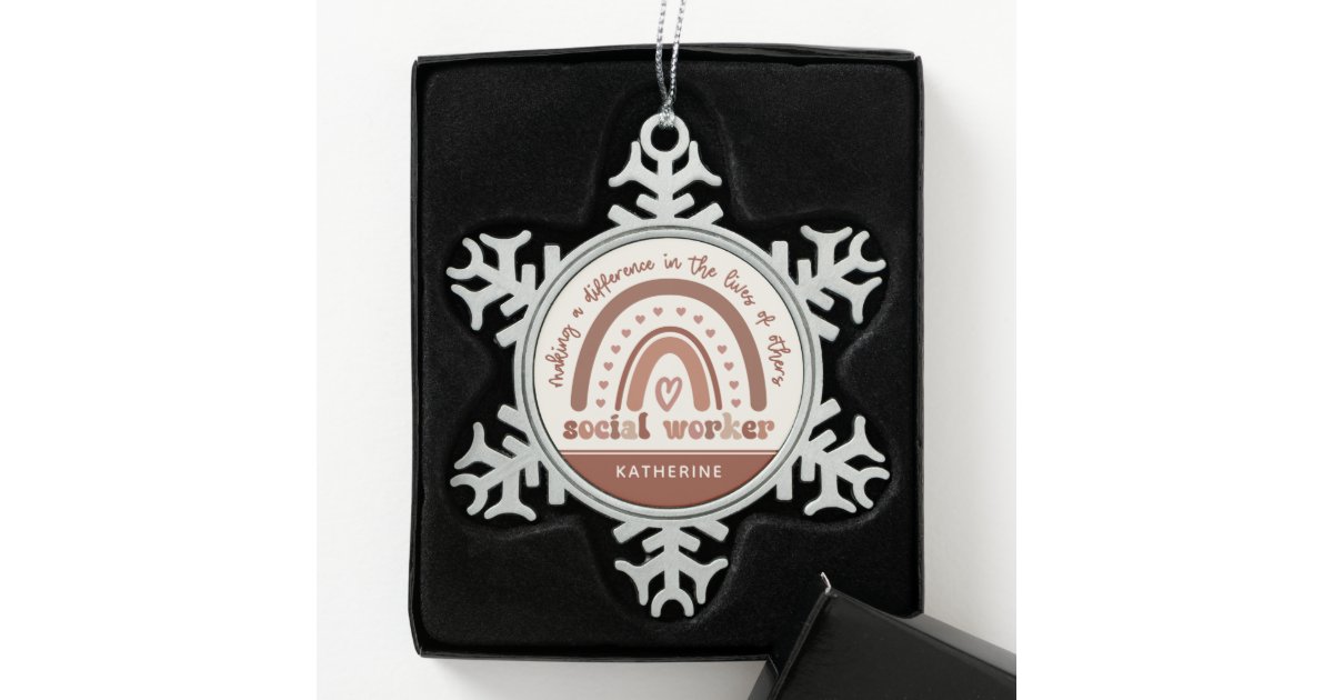 Custom Boho Rainbow Social Worker Appreciation Snowflake Pewter ...