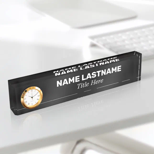 Custom Bold Simple Minimalist Modern Black Clock Desk Name Plate | Zazzle