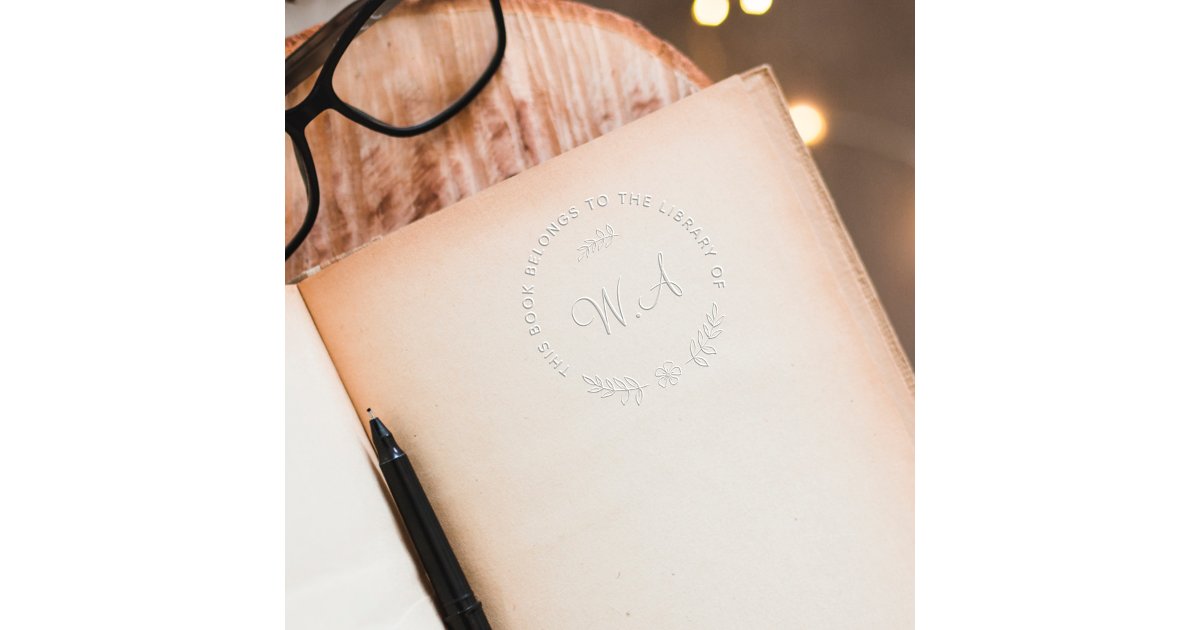Custom Book Initials Round & Botanical Embosser | Zazzle