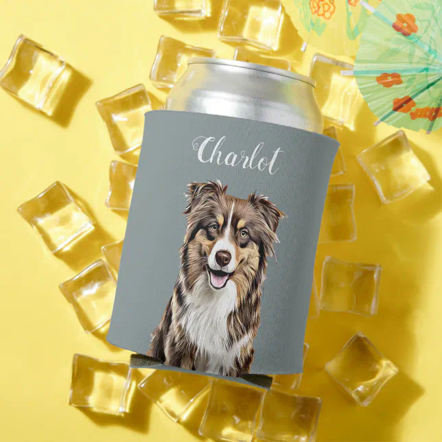 Custom Border Collie Dog Personalized Drawing Can Cooler | Zazzle