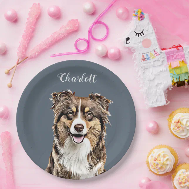 Custom Border Collie Dog Personalized Drawing Paper Plates | Zazzle