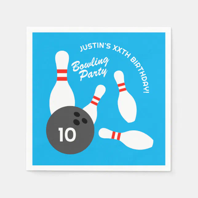 Custom bowling Birthday party theme paper napkins | Zazzle