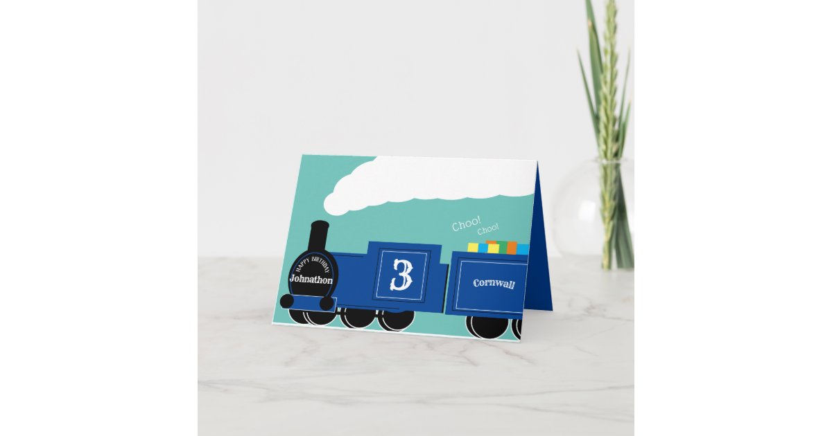 Custom boy 3rd birthday steam train card | Zazzle