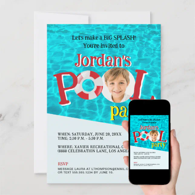 Custom Boy Photo Birthday Swimming Pool Party Invitation | Zazzle