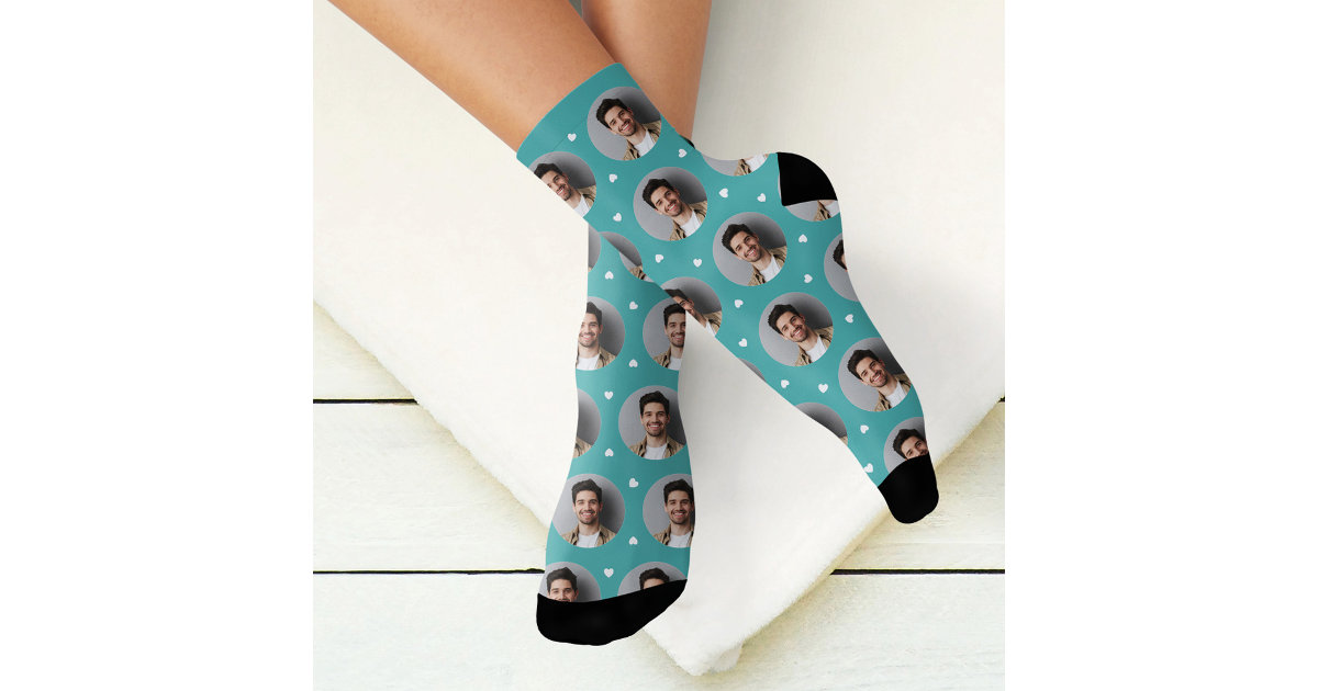 Custom Boyfriend Photo Teal Blue Love Socks | Zazzle