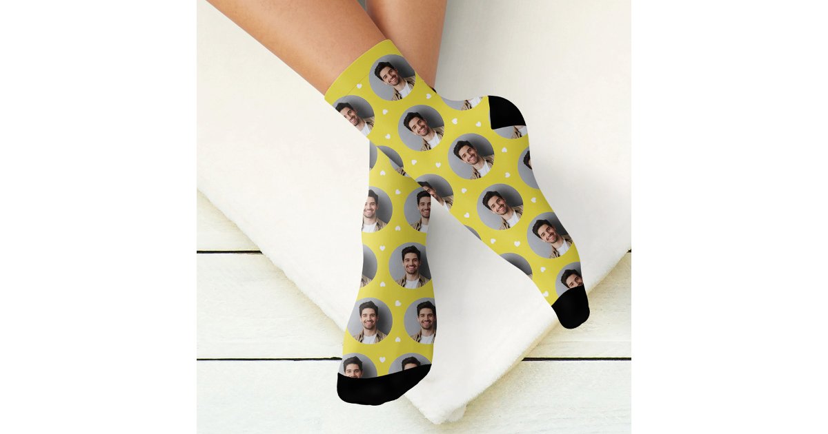 Custom Boyfriend Photo Yellow Love Socks | Zazzle