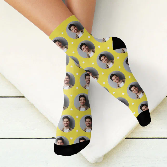Custom Boyfriend Photo Yellow Love Socks | Zazzle