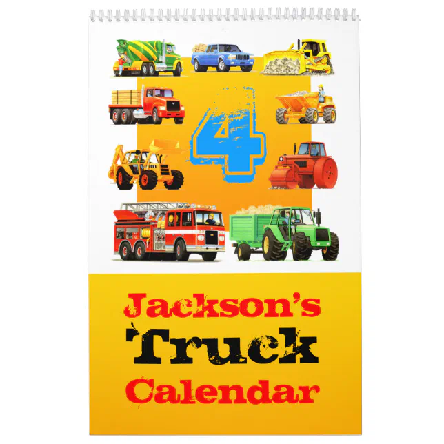Custom Boys 4th Birthday Construction Truck Calendar | Zazzle