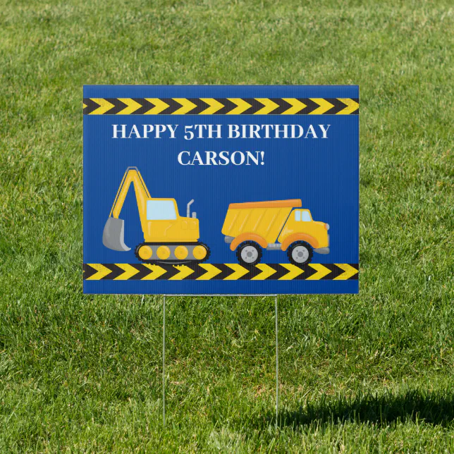 Custom Boys Construction Birthday Party Blue Yard Sign | Zazzle