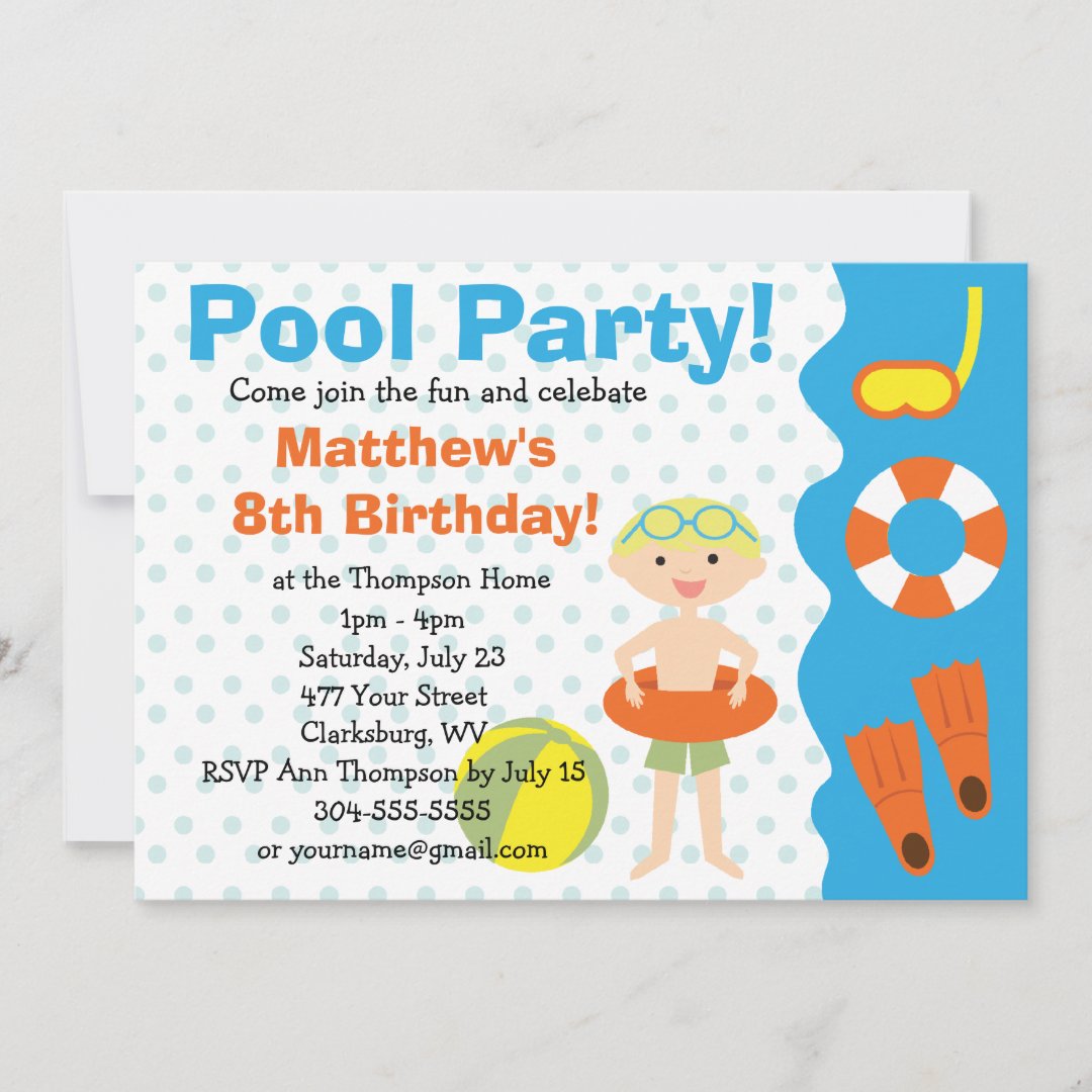 Custom Boy's Pool Party Birthday Invitation | Zazzle