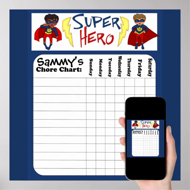 Custom Boys Superhero Chore Chart Poster | Zazzle