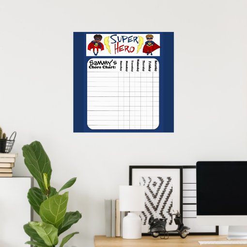 Custom Boys Superhero Chore Chart Poster | Zazzle