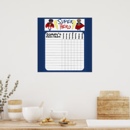 Custom Boys Superhero Chore Chart Poster | Zazzle