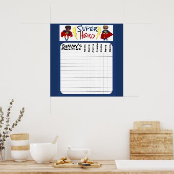 Custom Boys Superhero Chore Chart Poster | Zazzle