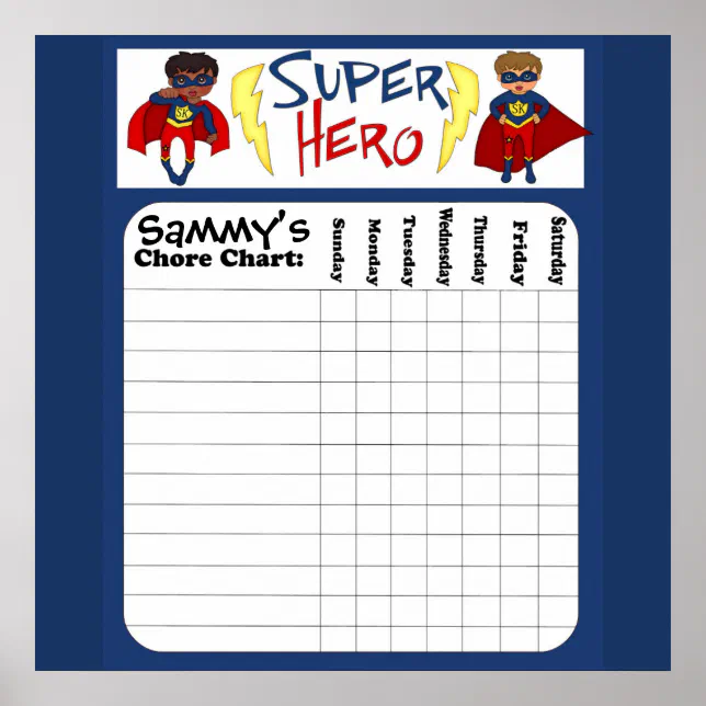 Custom Boys Superhero Chore Chart Poster | Zazzle