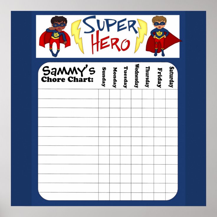 Custom Boys Superhero Chore Chart Poster | Zazzle