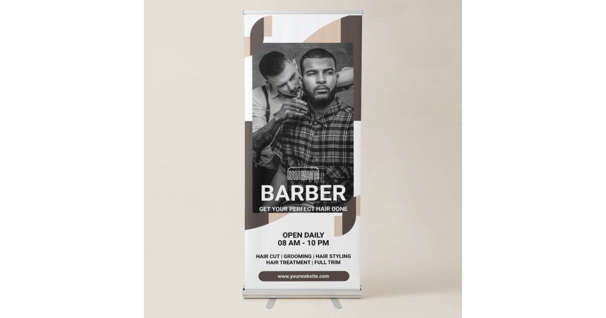 Custom Branded Barber Shop Vertical Retractable Banner | Zazzle