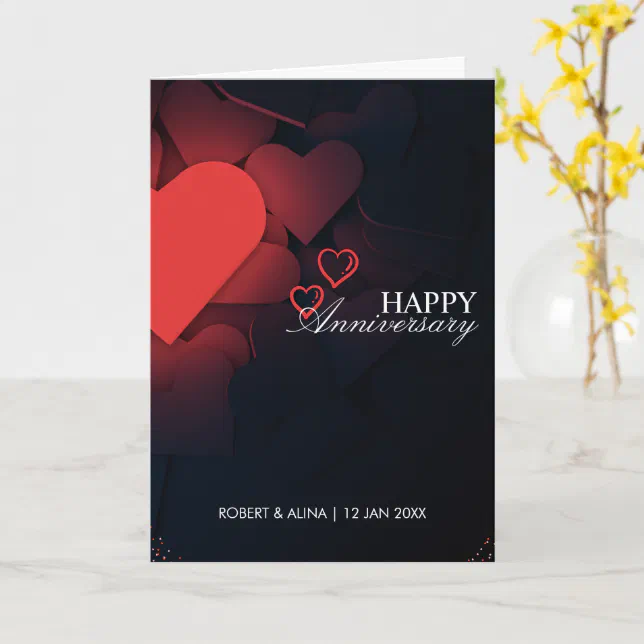 Custom Branded Black Modern Happy Anniversary Card | Zazzle
