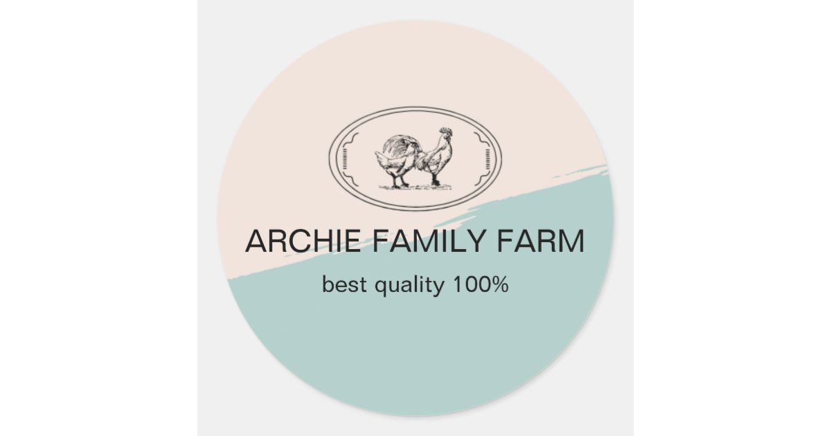 Custom Branded Cream Archie Family Farm Logo Classic Round Sticker | Zazzle