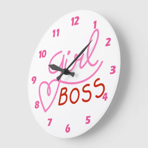 Custom Branded Girl Boss Pink Red Large Clock | Zazzle