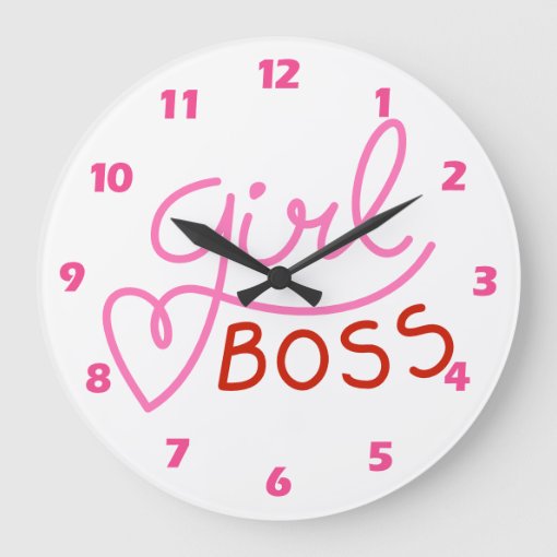 Custom Branded Girl Boss Pink Red Large Clock | Zazzle
