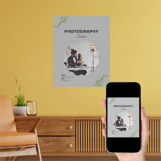 Custom Branded Grey Modern Photography Service Poster | Zazzle