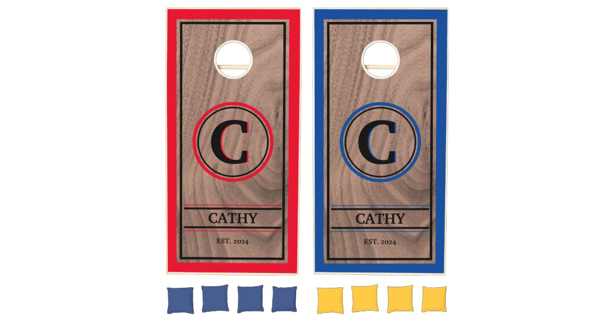 Custom Branded Red and Blue Family Name Cornhole Set | Zazzle