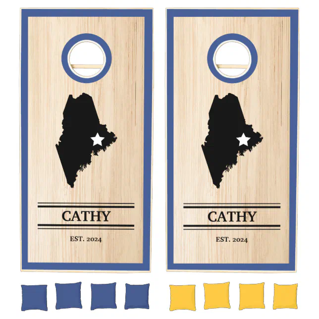 Custom Branded State of Maine Woodgrain Cornhole Set | Zazzle